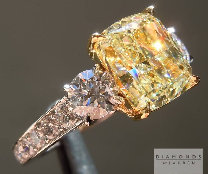 3.80ct Yellow Cushion Diamond Ring