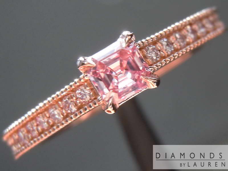 0.16ct Pink SI2 Asscher Diamond Ring