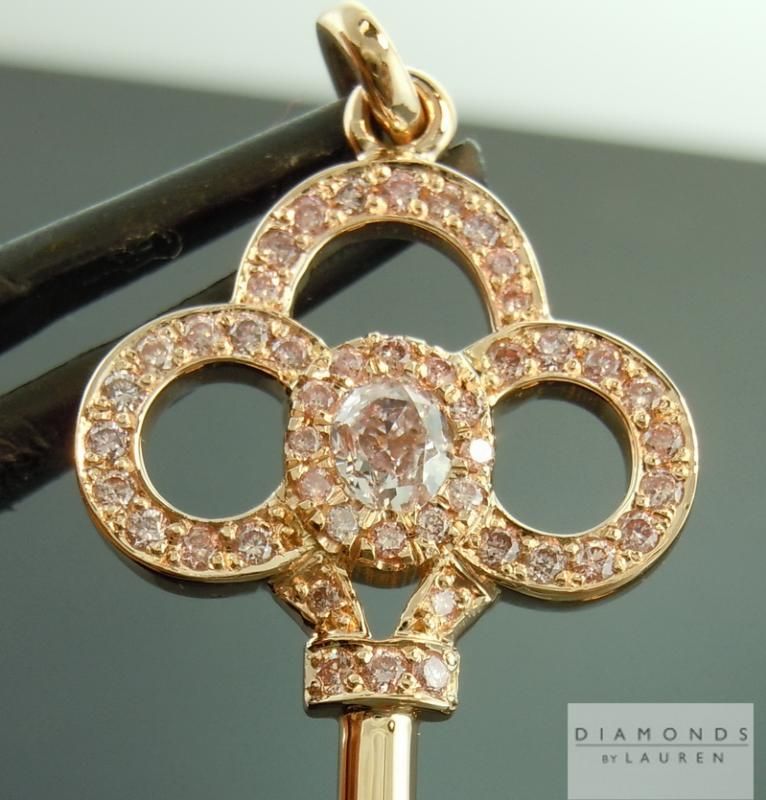 0.26ct Pink Oval Shape Diamond Key Pendant