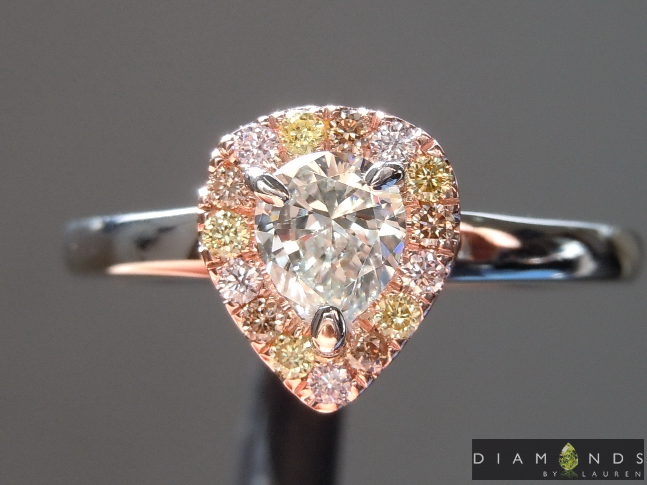 0.36ct Green VS1 Pear Diamond Ring