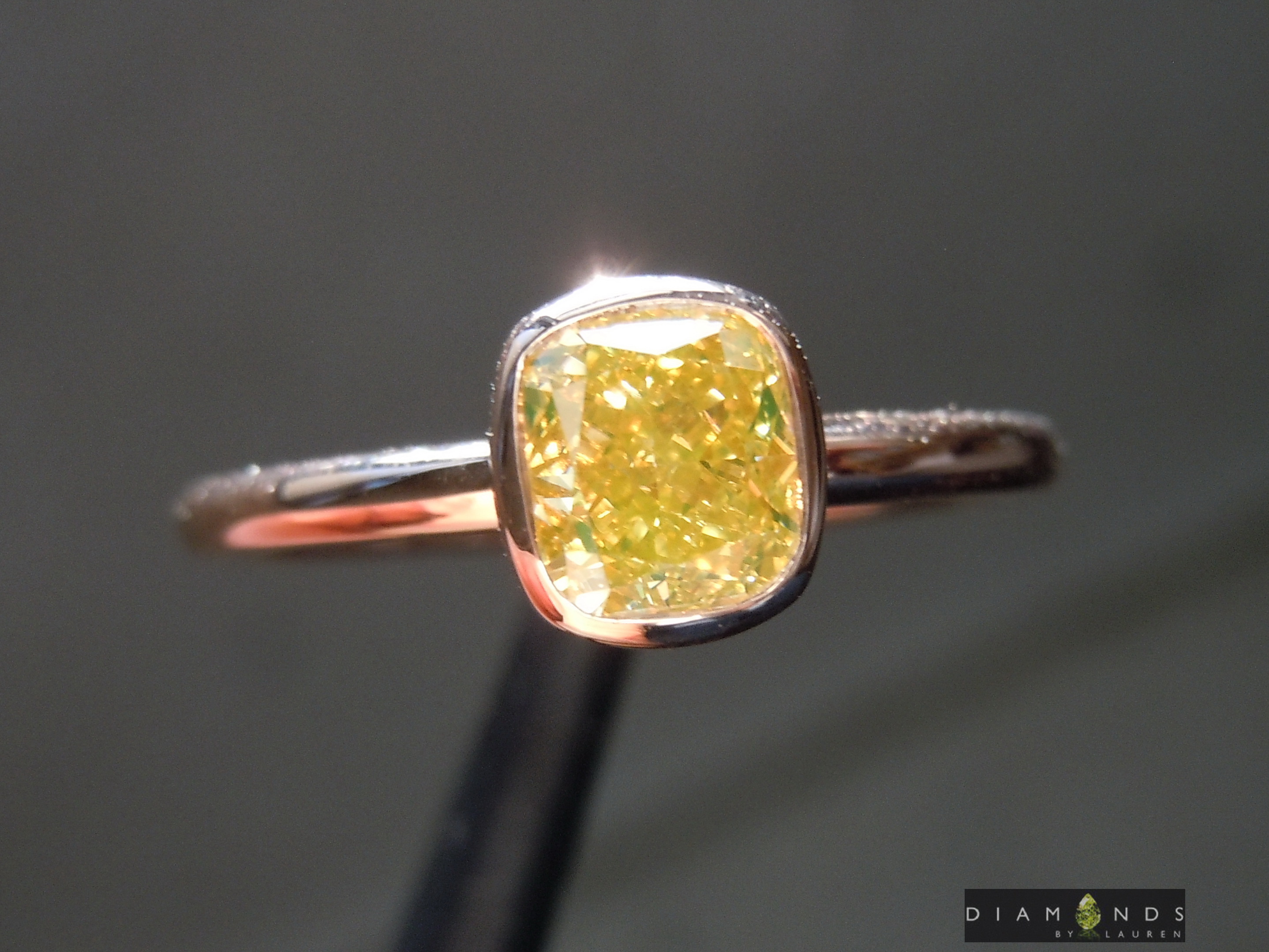 0.83ct Yellow Cushion Diamond Ring